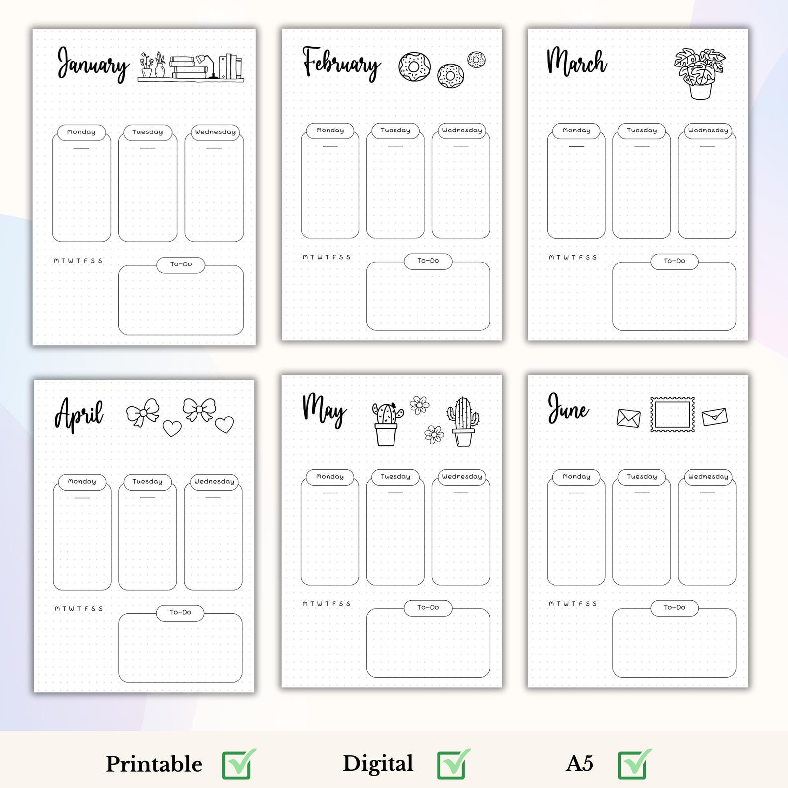 Weekly Spread Bullet Journal Page A5 Printable Digital Planner Undated ...