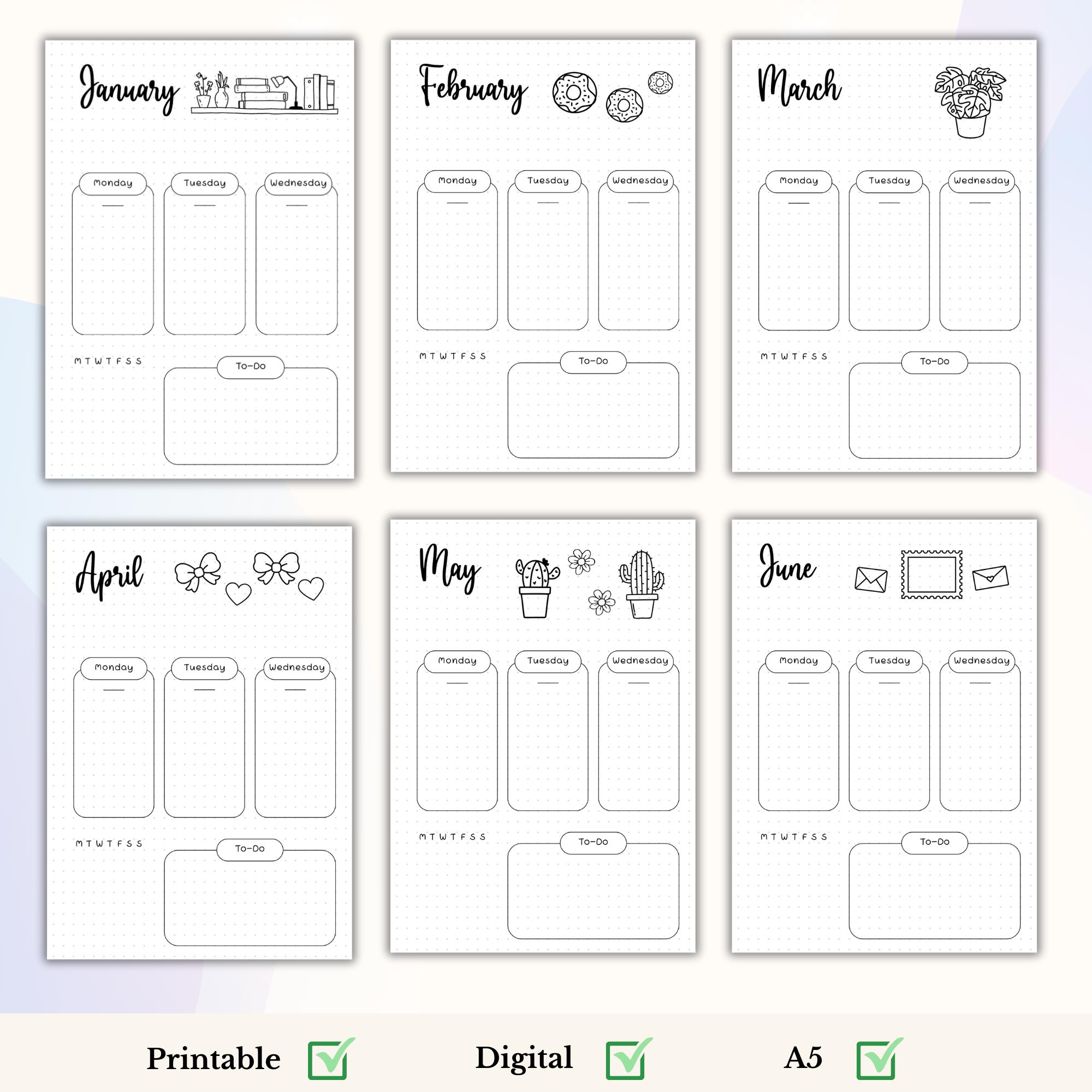Weekly Spread Bullet Journal Page A5 Printable Digital Planner Undated ...