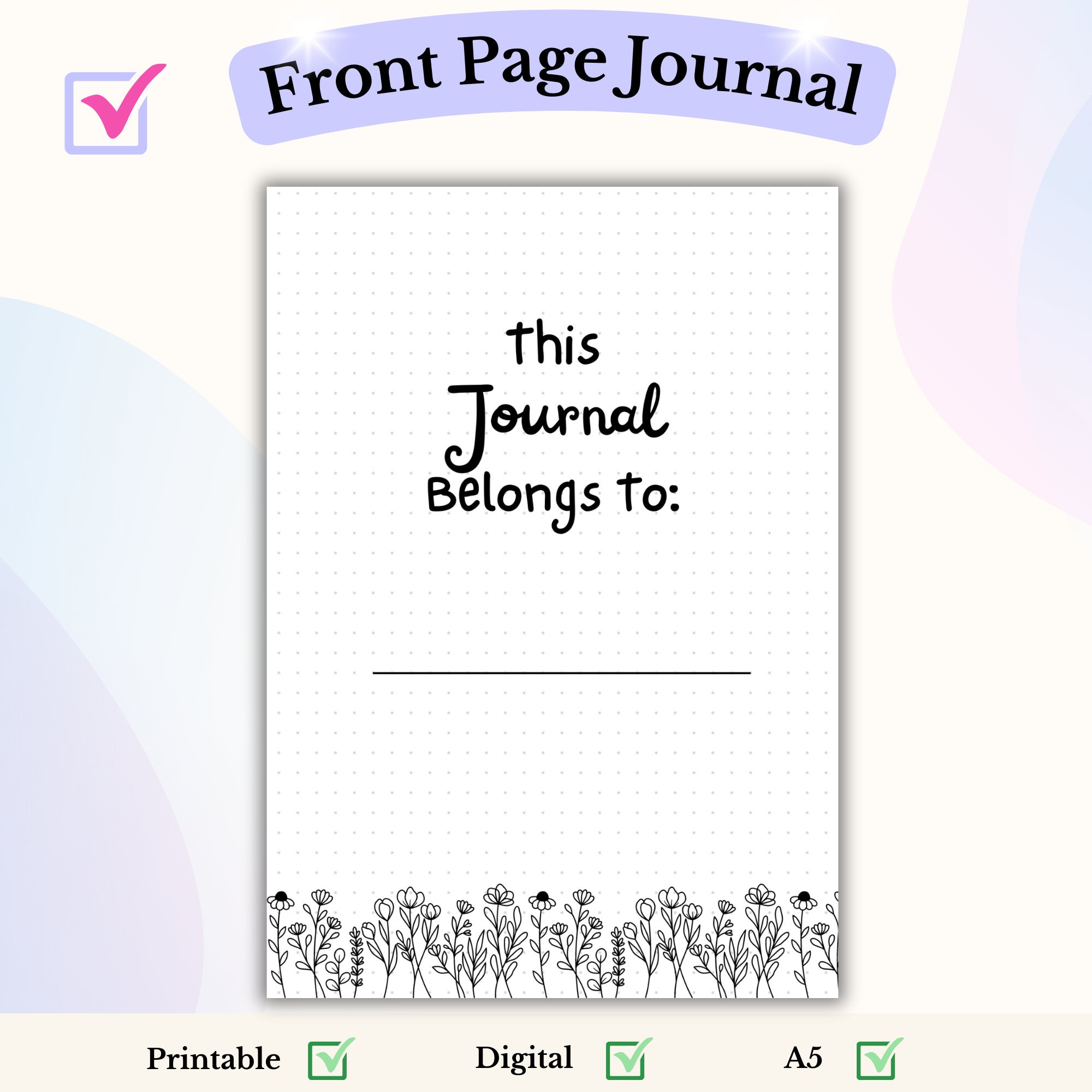 This Journal Belongs to PDF A5 Wildflower Theme, Cover Page Journal ...