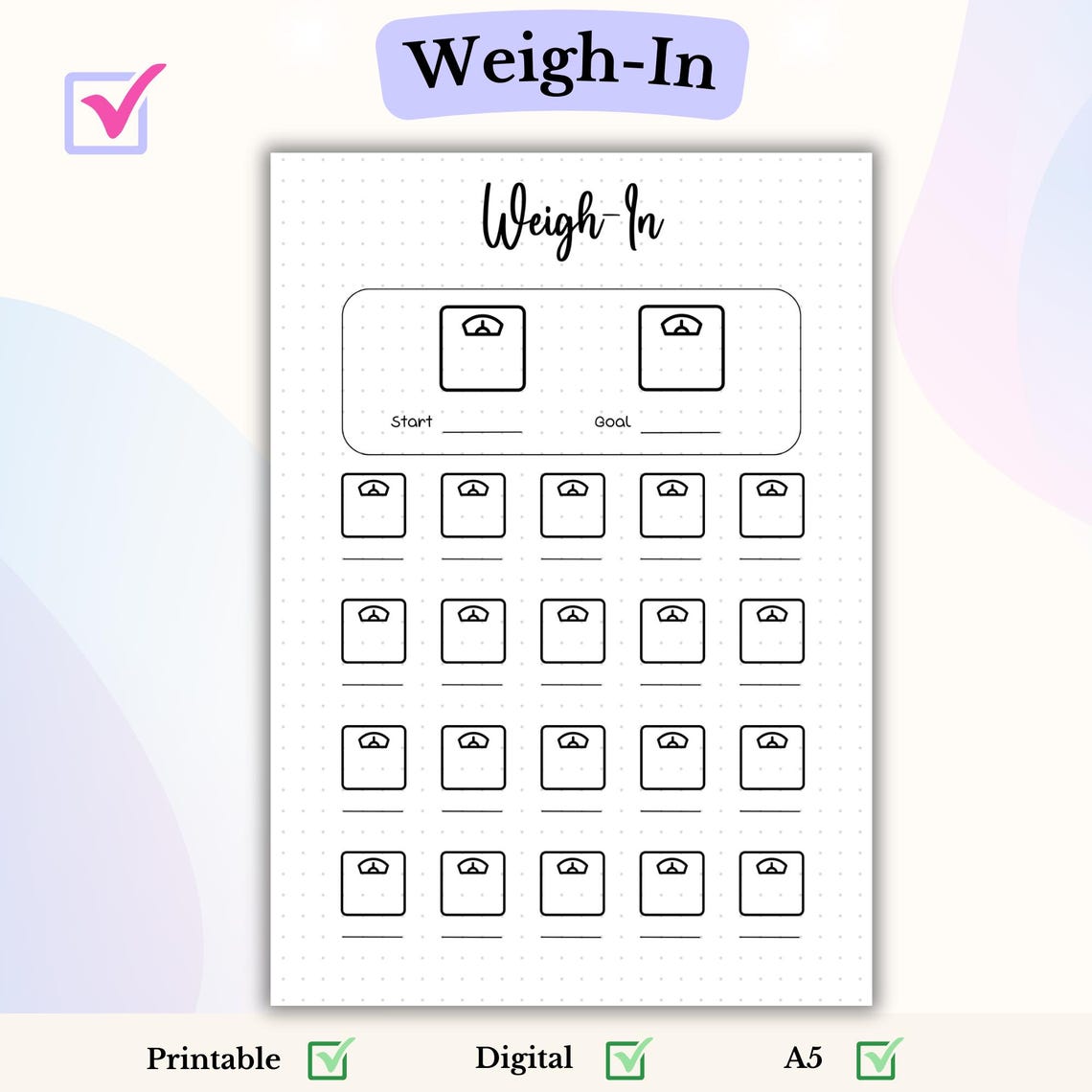 Weigh-in Tracker Bullet Journal Weight Tracker Fitness Tracker Workout ...
