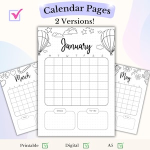 12 Month Calendar Pages Bullet Journal Bundle Monthly Planner Journal ...