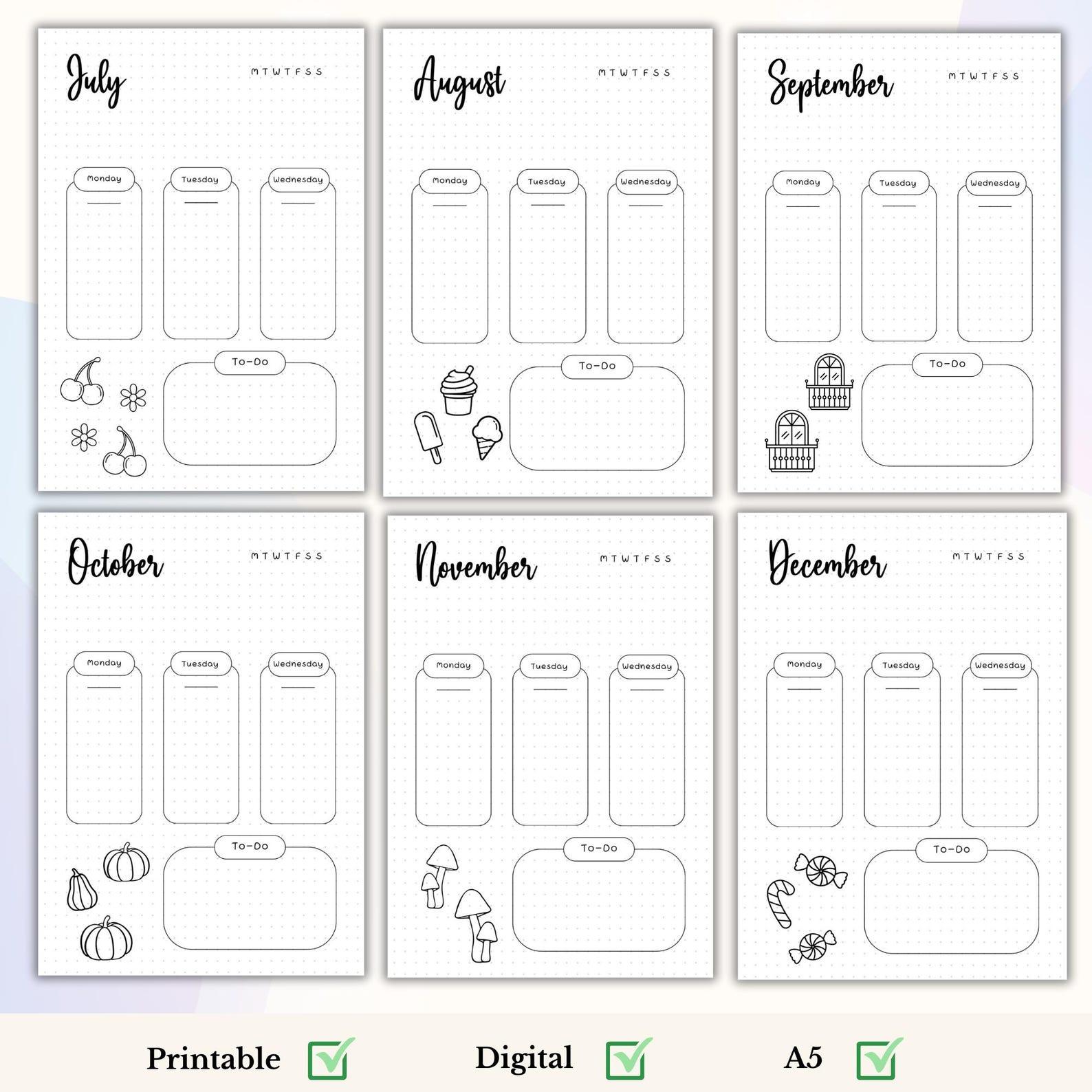 Weekly Spread Bullet Journal Page A5 Printable Digital Planner Undated ...