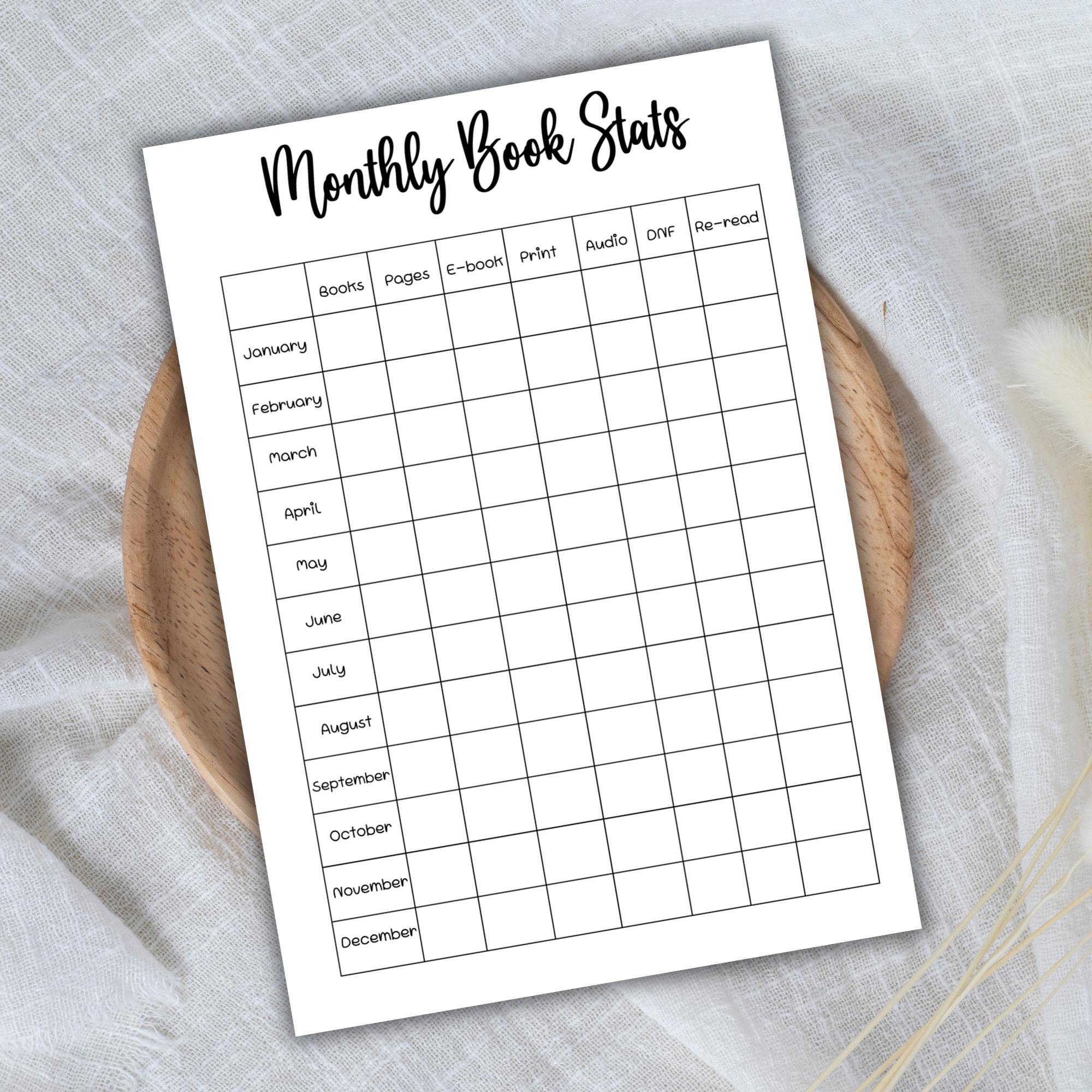 Monthly Book Stats Bullet Journal Printable Book Tracker Reading Log ...