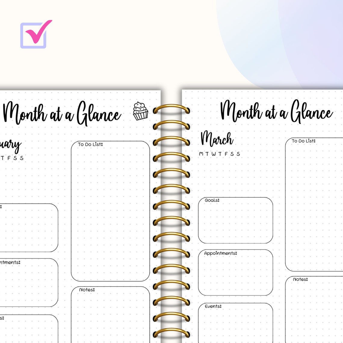 12 Month at a Glance Bullet Journal Pages Monthly Planner Journal ...