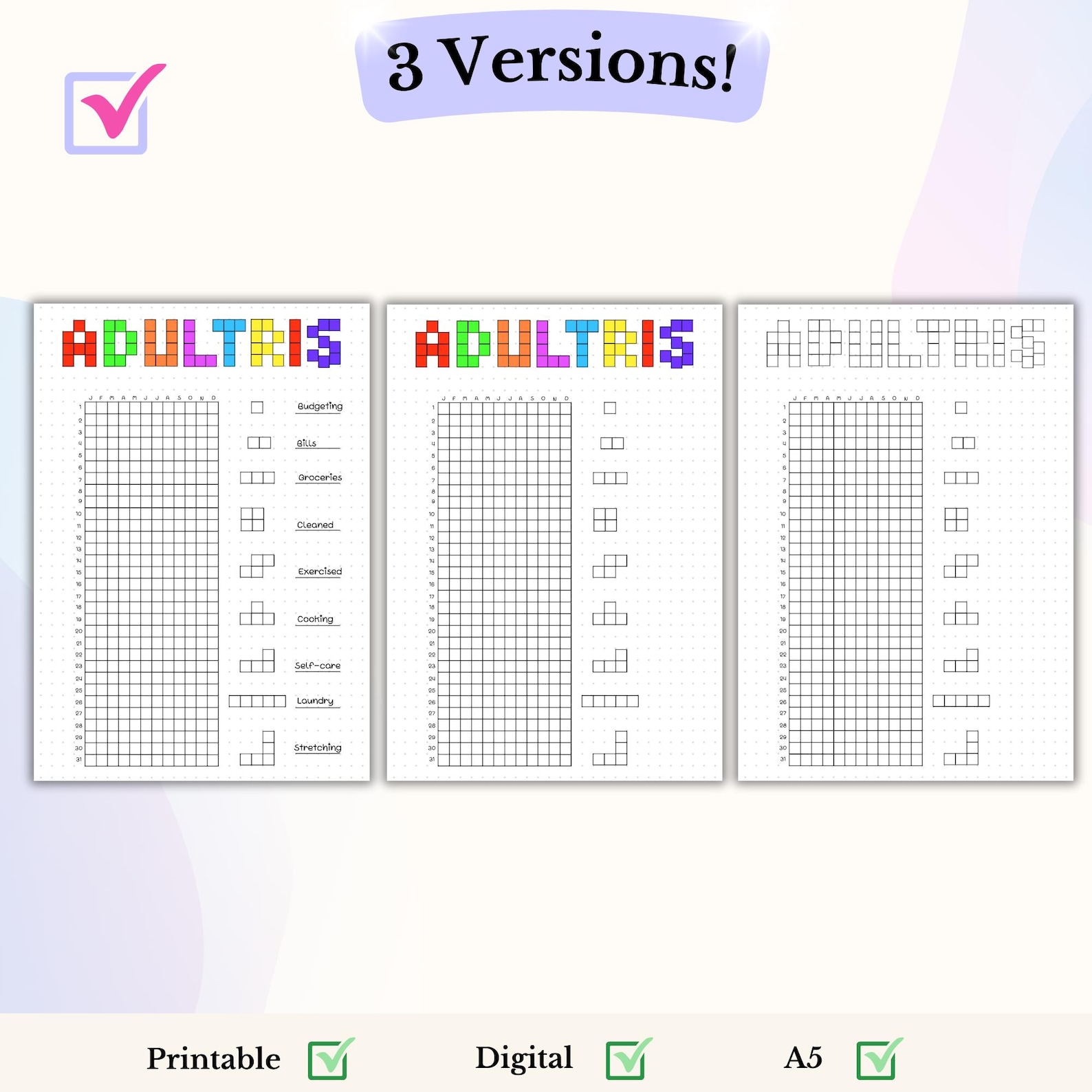 Adulting Tracker Bullet Journal Page Adultris Adult Task Habit Tracker ...