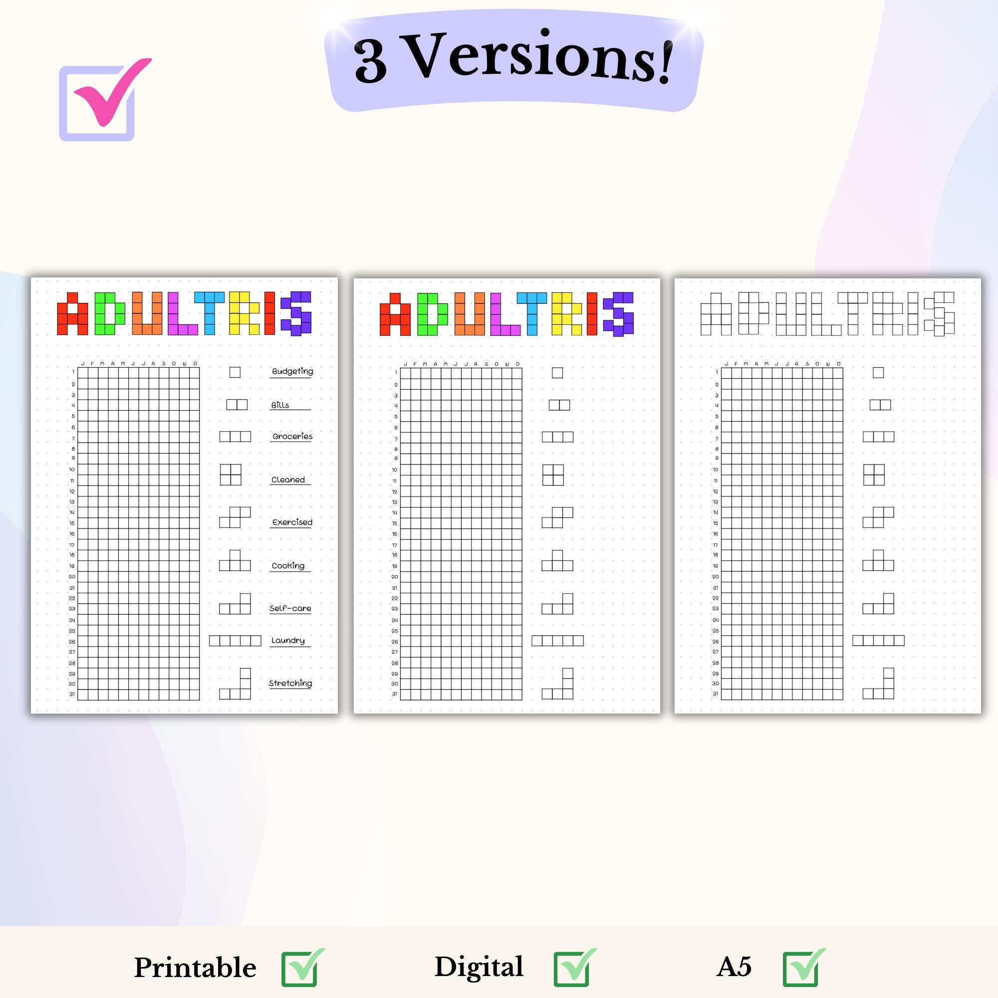 Adulting Tracker Bullet Journal Page Adultris Adult Task Habit Tracker ...