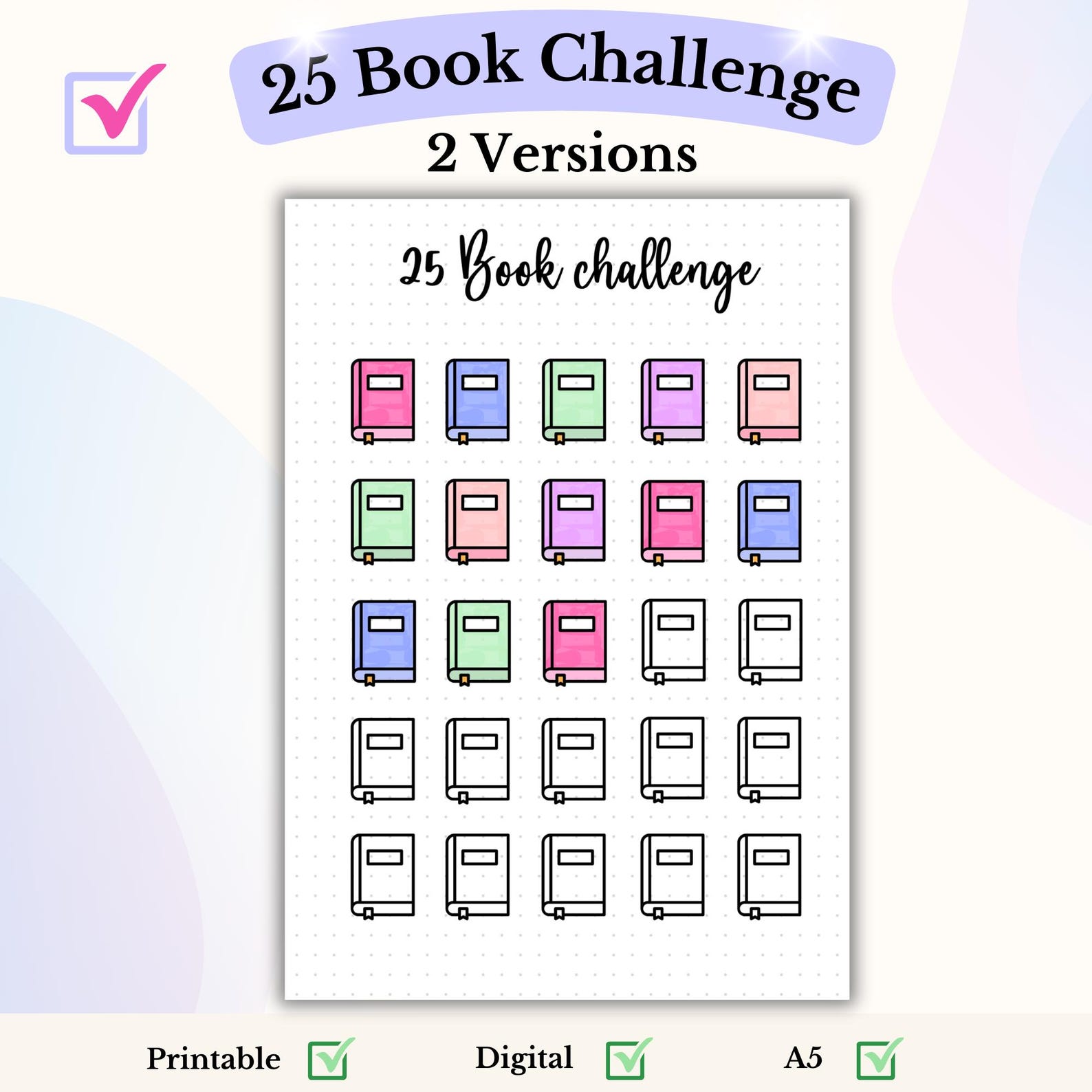 25 Book Challenge Bullet Journal Printable Reading Log Reading Tracker ...