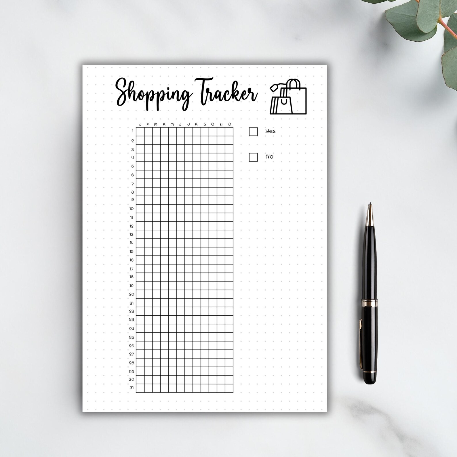 Shopping Tracker Bullet Journal Printable Bujo Page Yearly Shopping Log ...