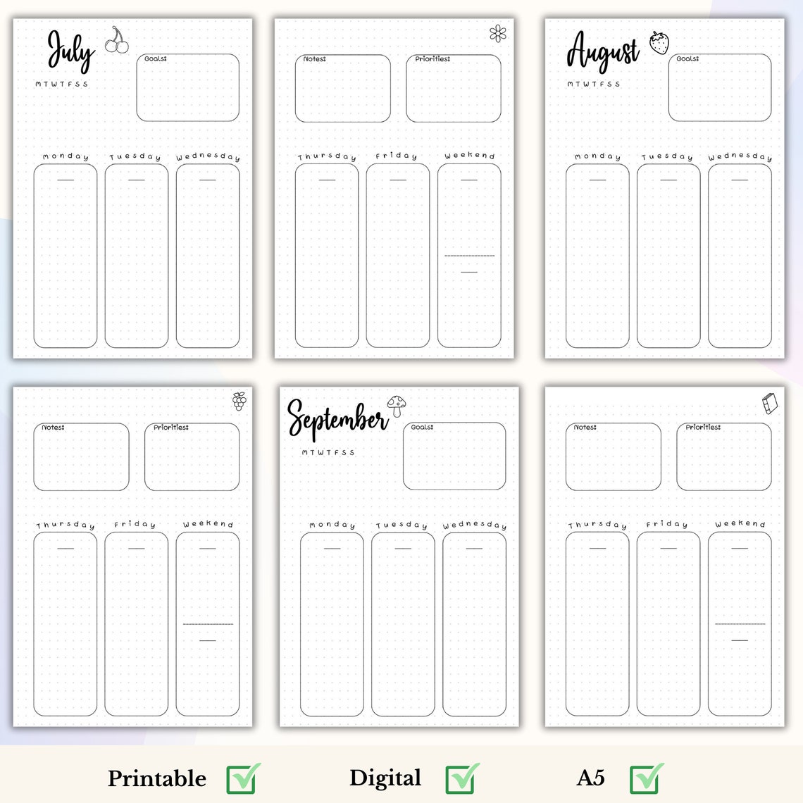 Weekly Spread Bullet Journal Template Undated Weekly Spread Printable ...