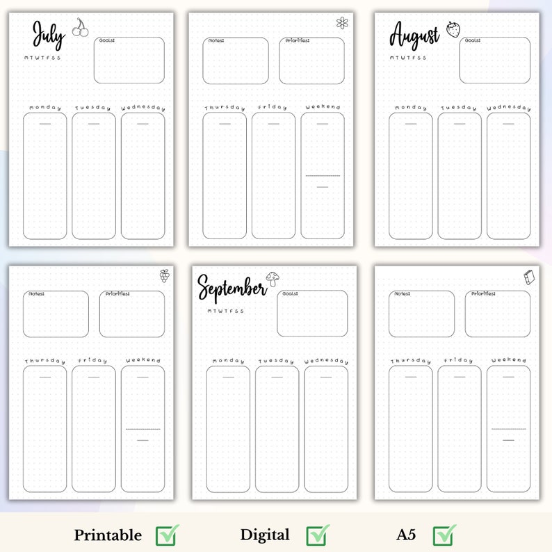 Weekly Spread Bullet Journal Template Undated Weekly Spread Printable ...