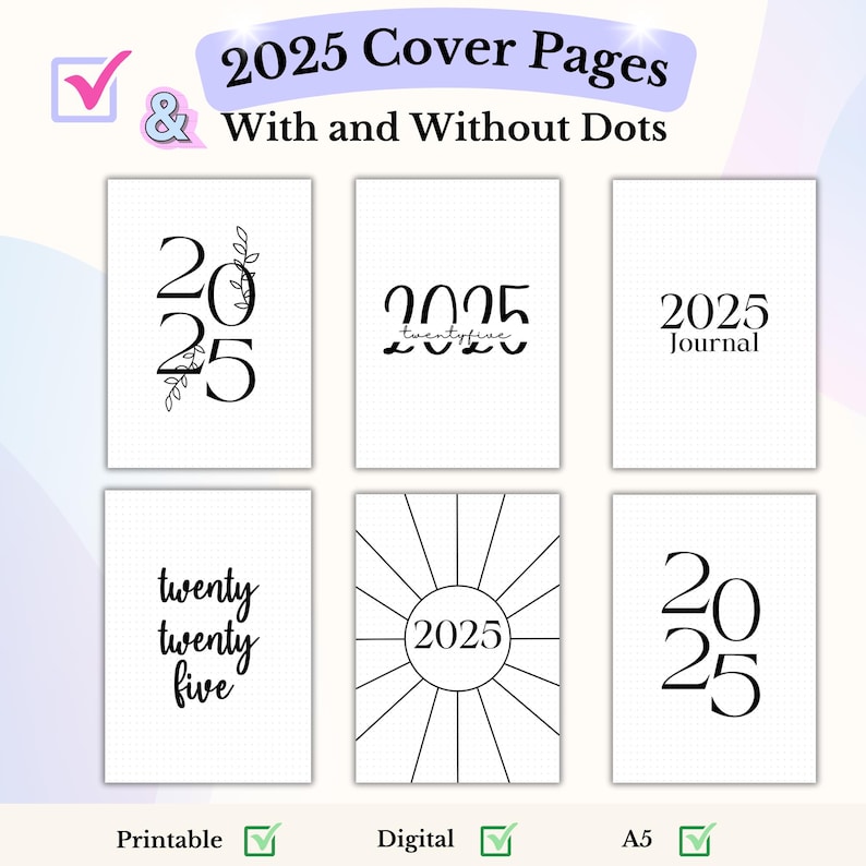 2025 Cover Page Bundle Bullet Journal Starter Pack 2025 Title Page 2025 ...