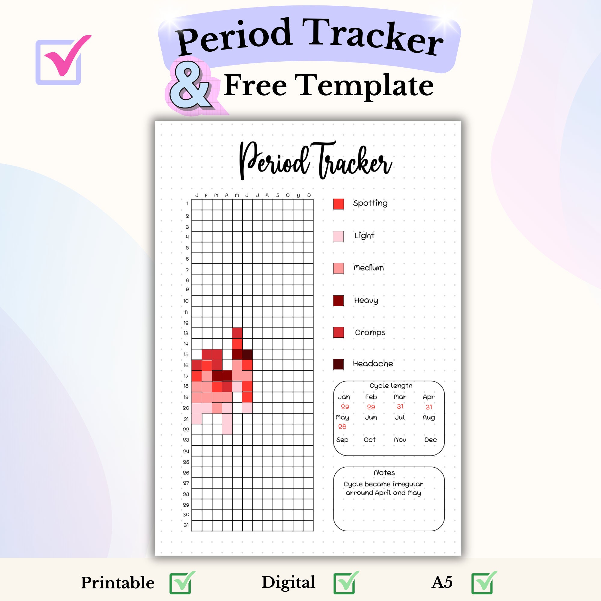 Period Tracker Bullet Journal Page Cycle Tracker Menstruation Log ...