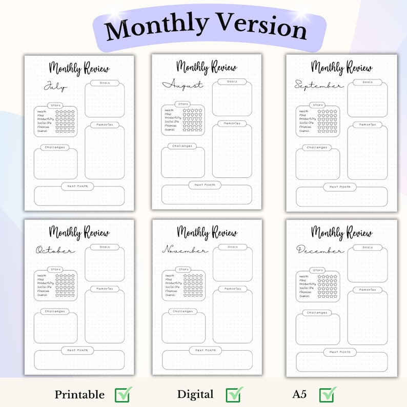 Monthly Review Bullet Journal Page Monthly Planner Journal Printable ...