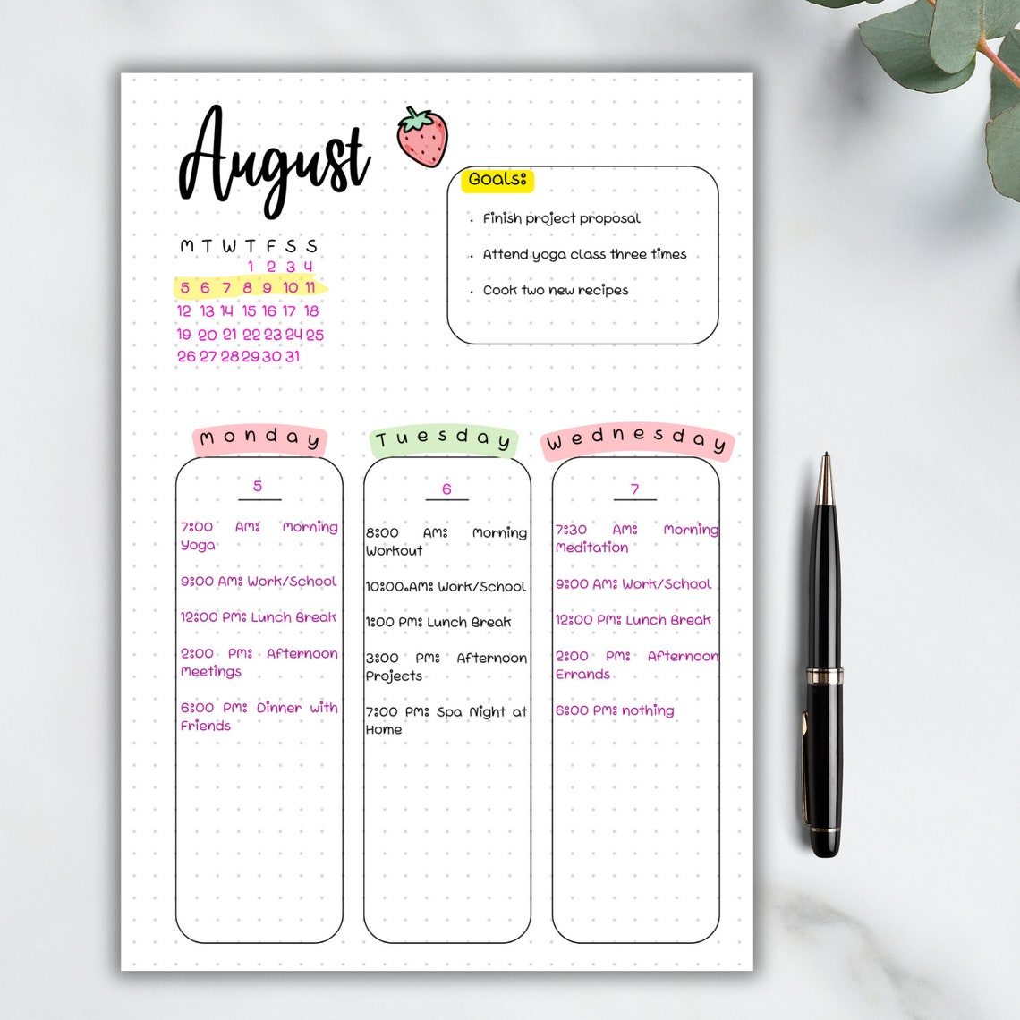 Weekly Spread Bullet Journal Template Undated Weekly Spread Printable ...