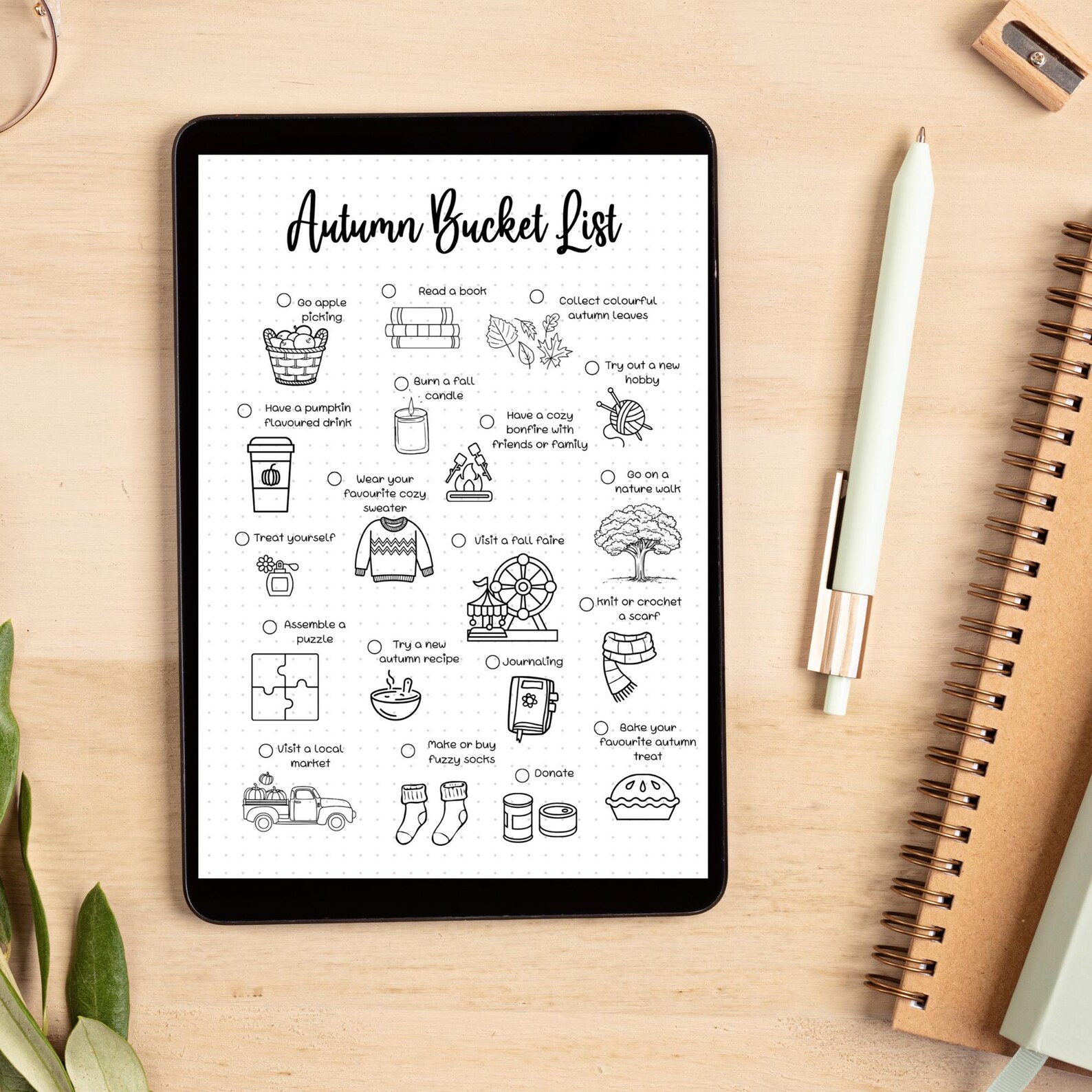 Autumn Bucket List Coloured and Uncoloured Version Fall Bucket List ...