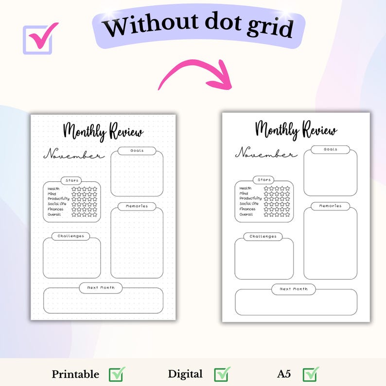 Monthly Review Bullet Journal Page Monthly Planner Journal Printable ...