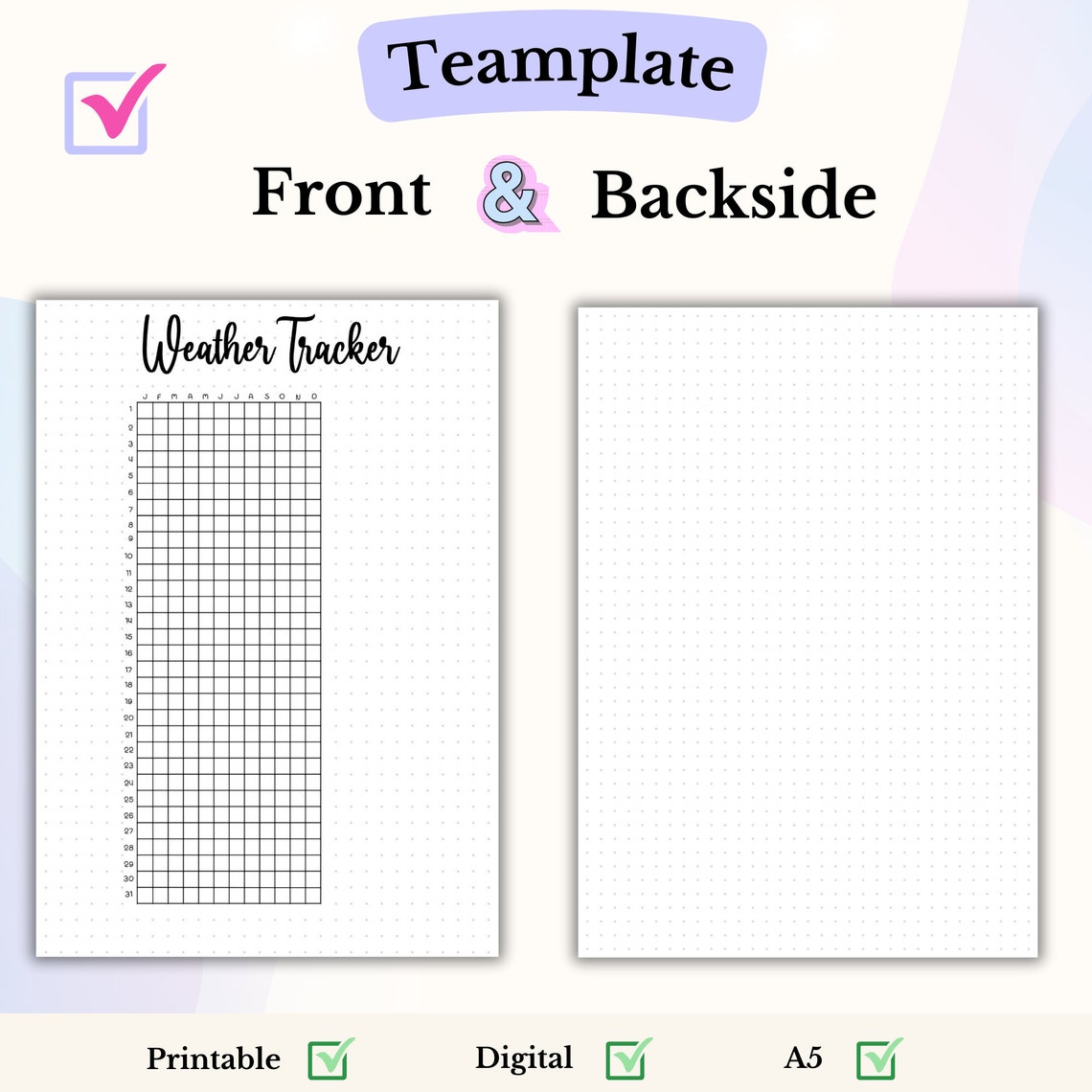 Weather Tracker A5 Bullet Journal Page Digital Yearly Tracker Planner ...