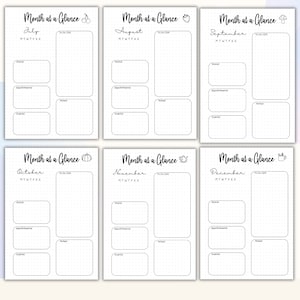 12 Month at a Glance Bullet Journal Pages Monthly Planner Journal ...