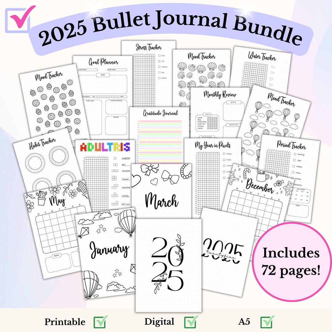 2025 Bullet Journal Bundle Bullet Journal Starter Pack Yearly Tracker ...