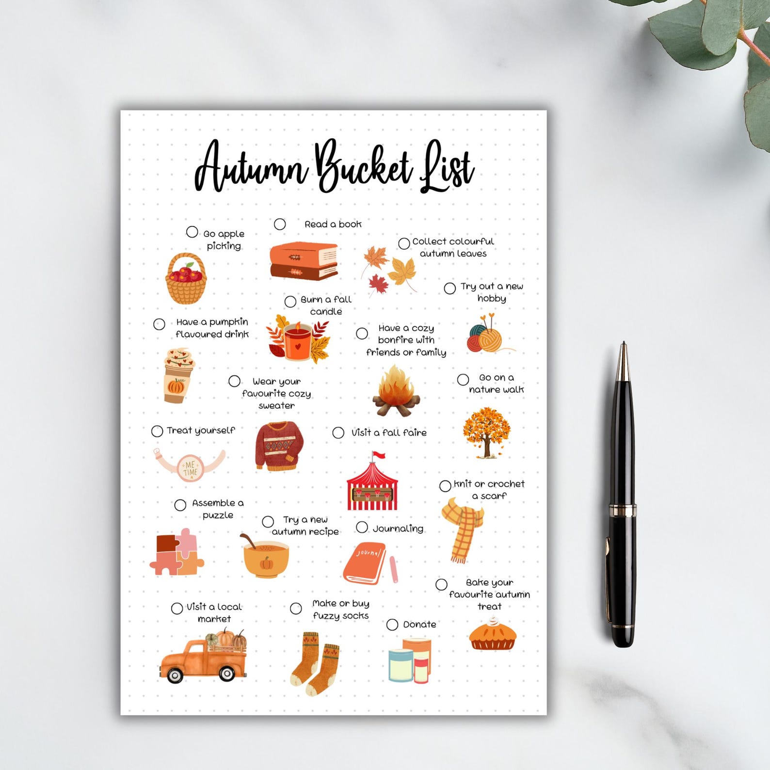 Autumn Bucket List Coloured and Uncoloured Version Fall Bucket List ...