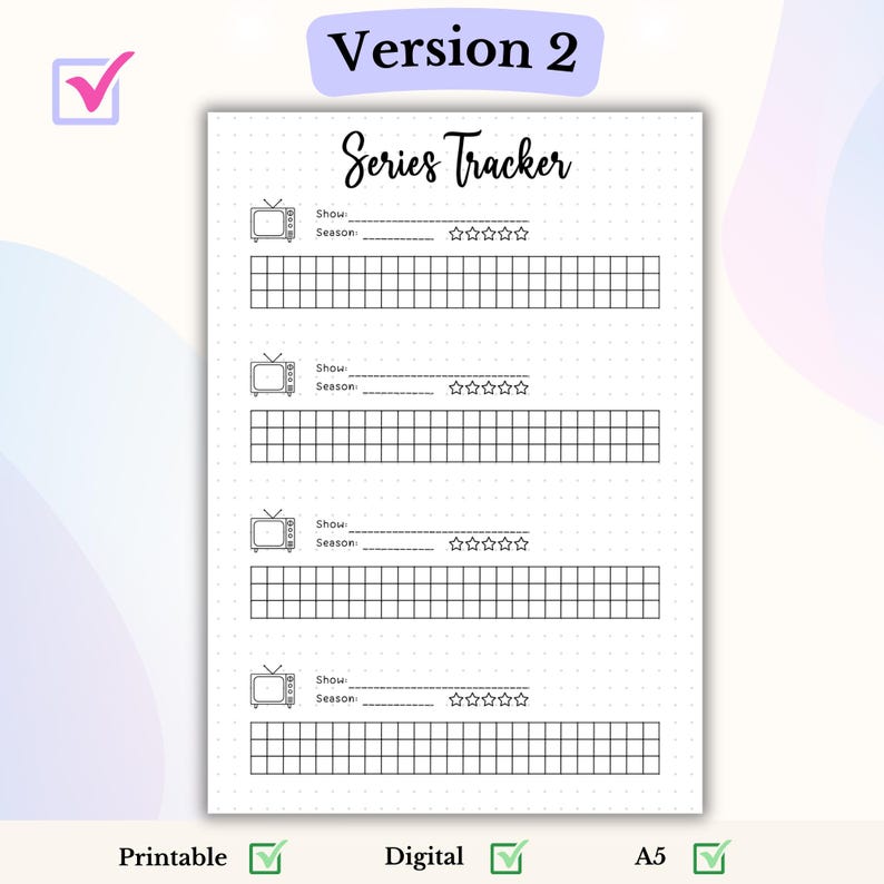 Series Tracker Bullet Journal Printable Show Tracker Bujo Series Log TV ...