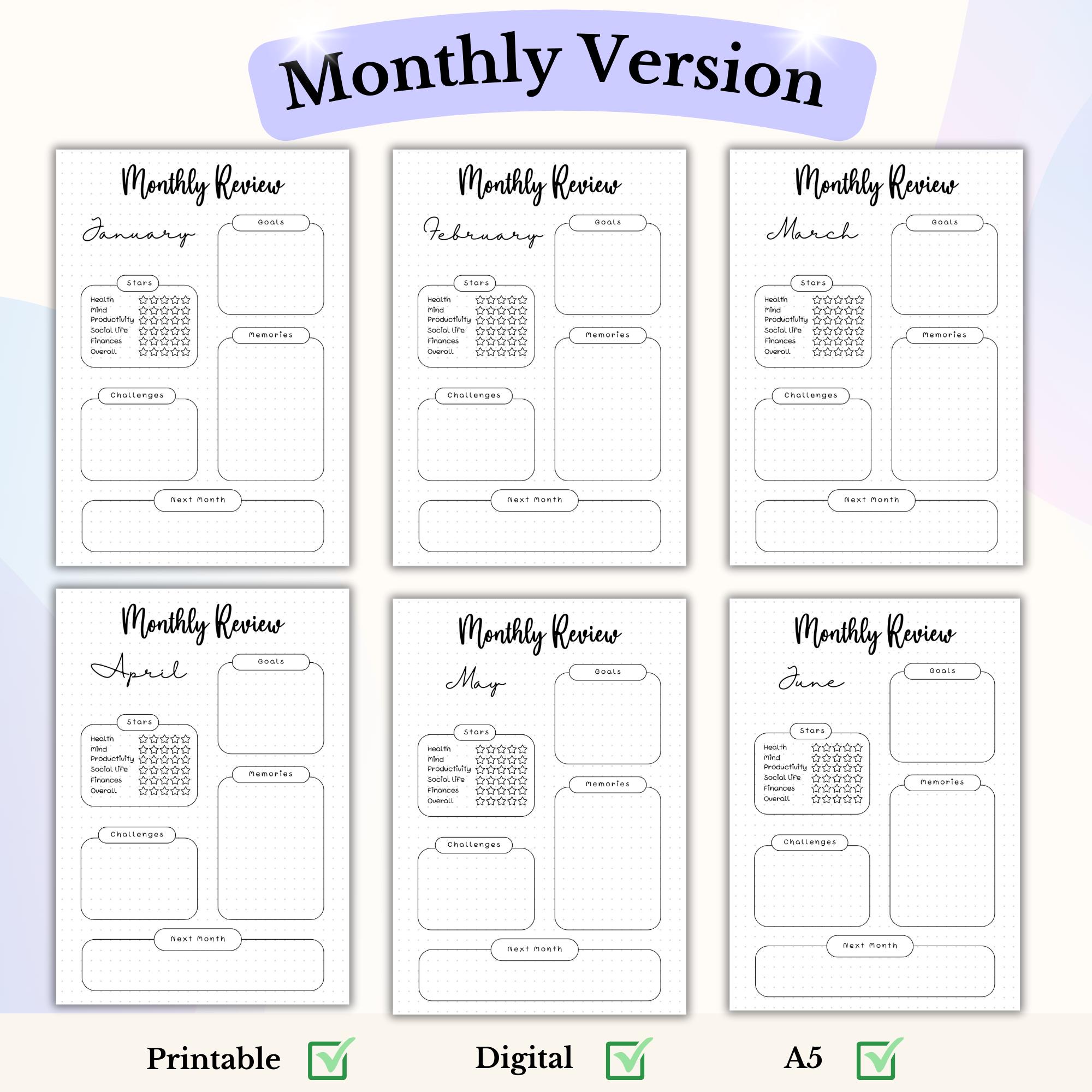 Monthly Review Bullet Journal Page Monthly Planner Journal Printable ...