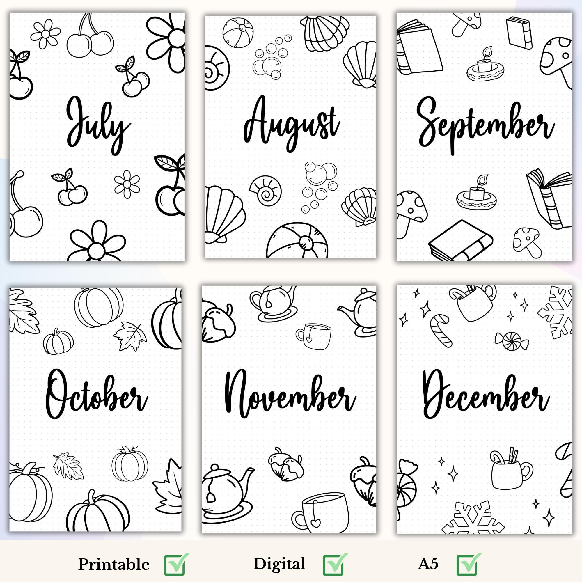 12 Month Cover Pages Bullet Journal Bundle Title Page Bullet Journal ...