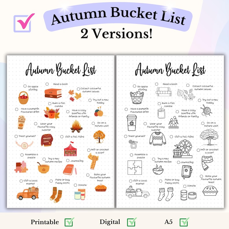 Autumn Bucket List Coloured and Uncoloured Version Fall Bucket List ...