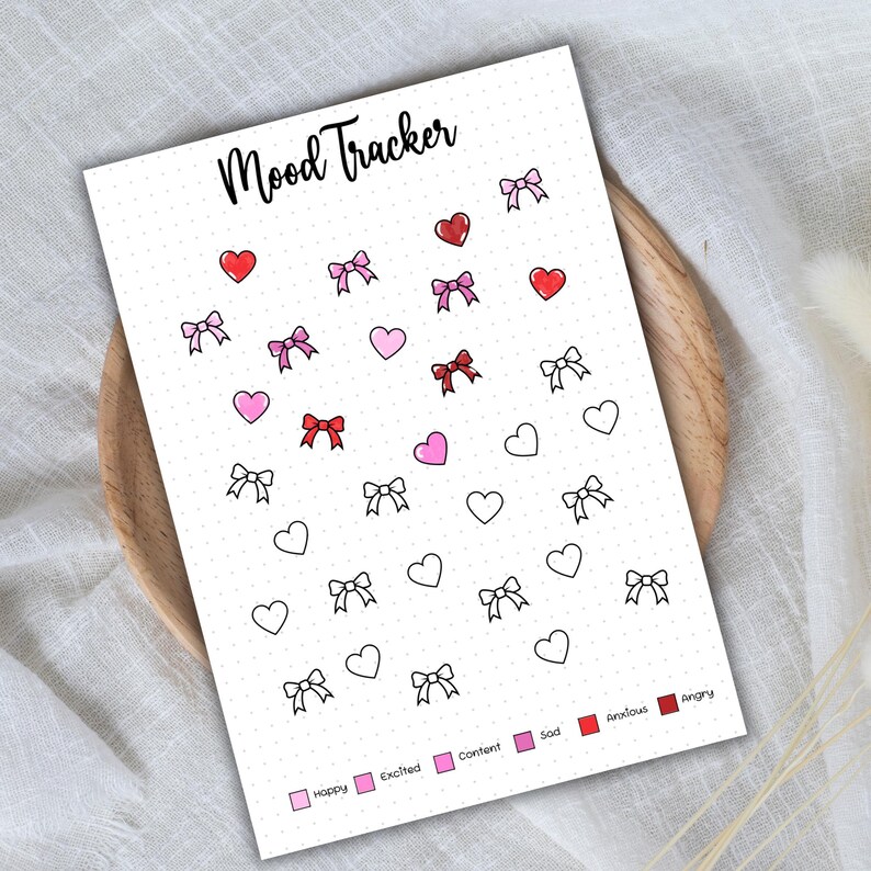Heart Bows Mood Tracker It Girl Bullet Journal Cute Monthly Mood ...