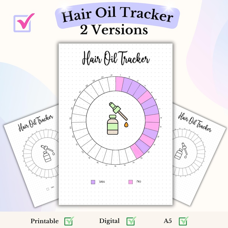 Hair Oil Tracker Bullet Journal Habit Wheel Skincare Page Digital ...