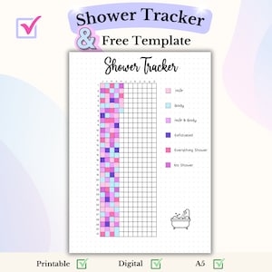 Shower Tracker A5 Bullet Journal Page Digital Monthly Tracker Insert ...