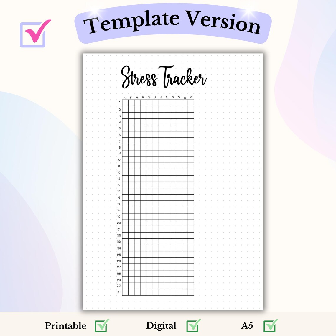 Stress Tracker Bullet Journal Printable PDF Stress Log Mood Tracker ...