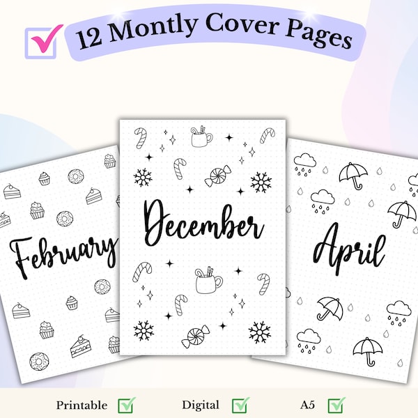 12 Month at a Glance Bullet Journal Pages Monthly Planner Journal ...