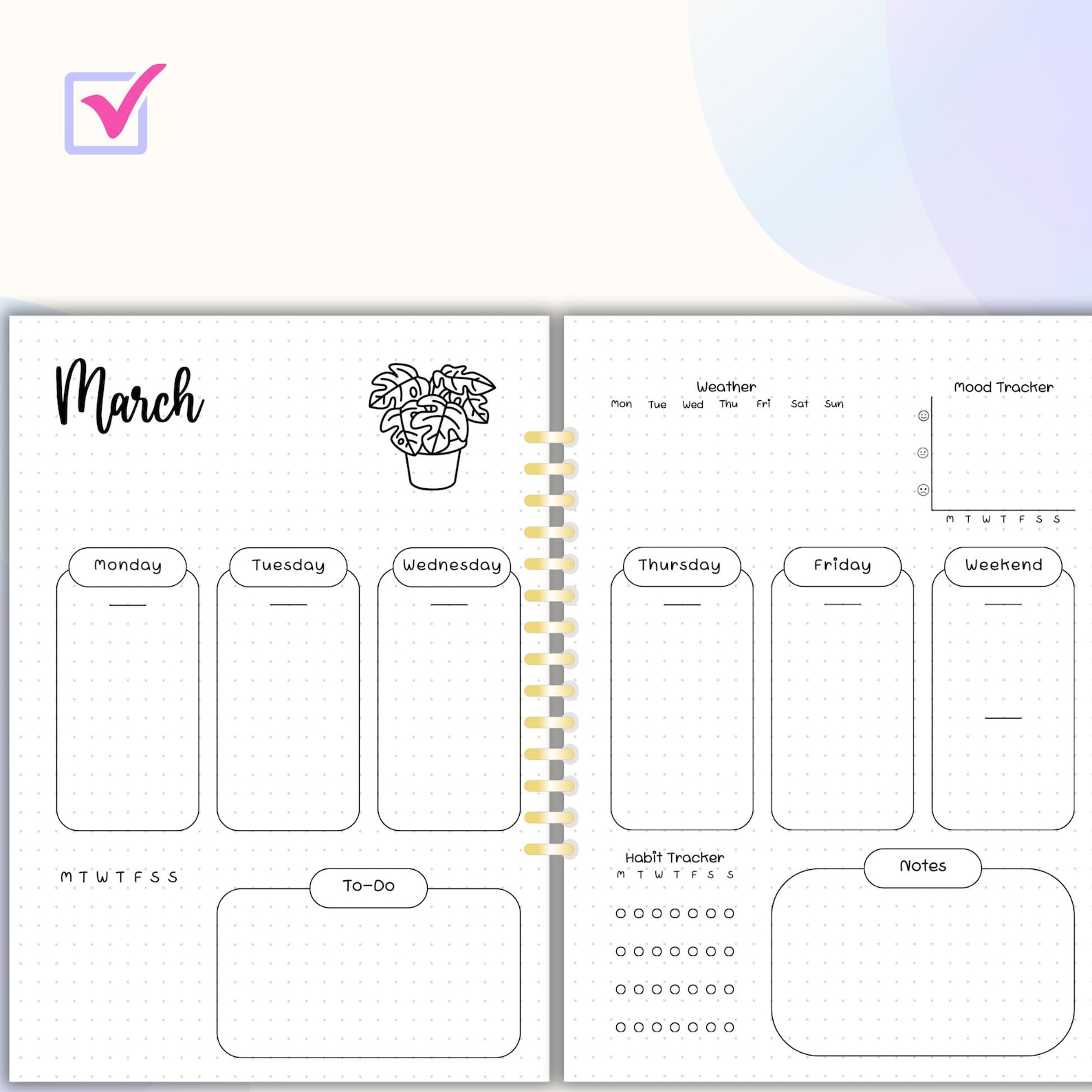 Weekly Spread Bullet Journal Page A5 Printable Digital Planner Undated ...