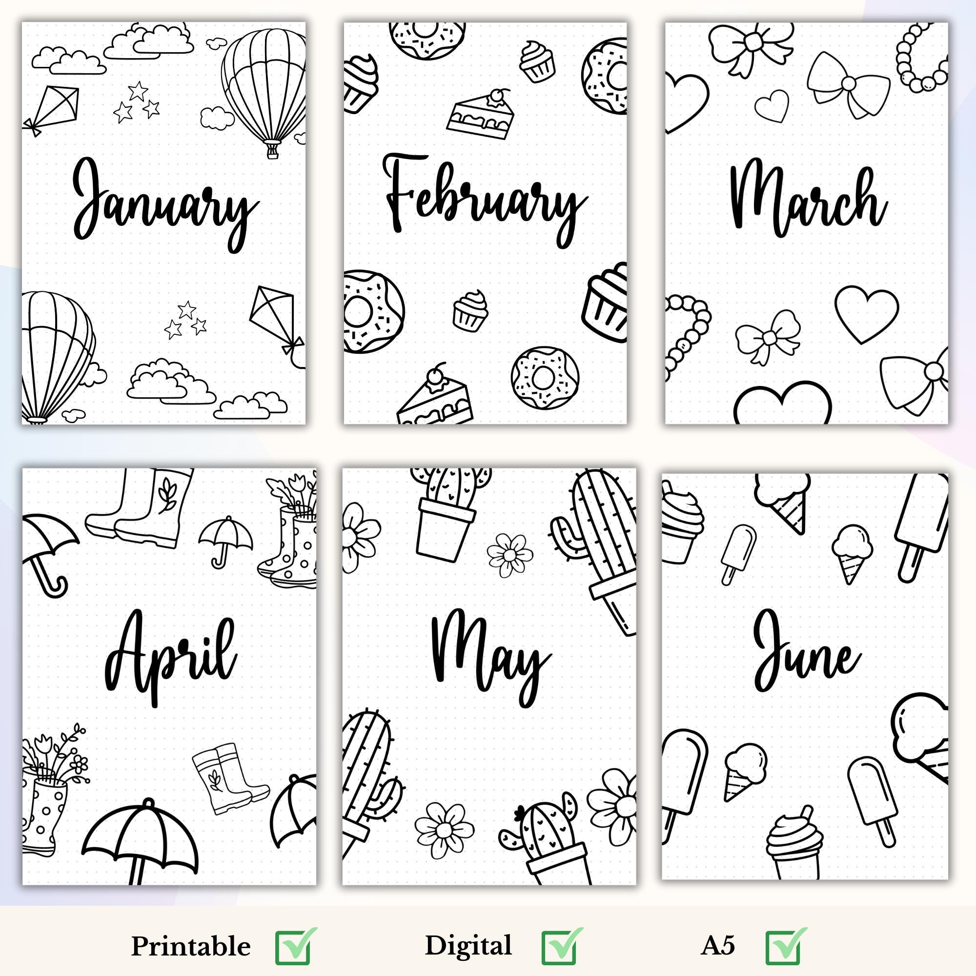 12 Month Cover Pages Bullet Journal Bundle Title Page Bullet Journal ...