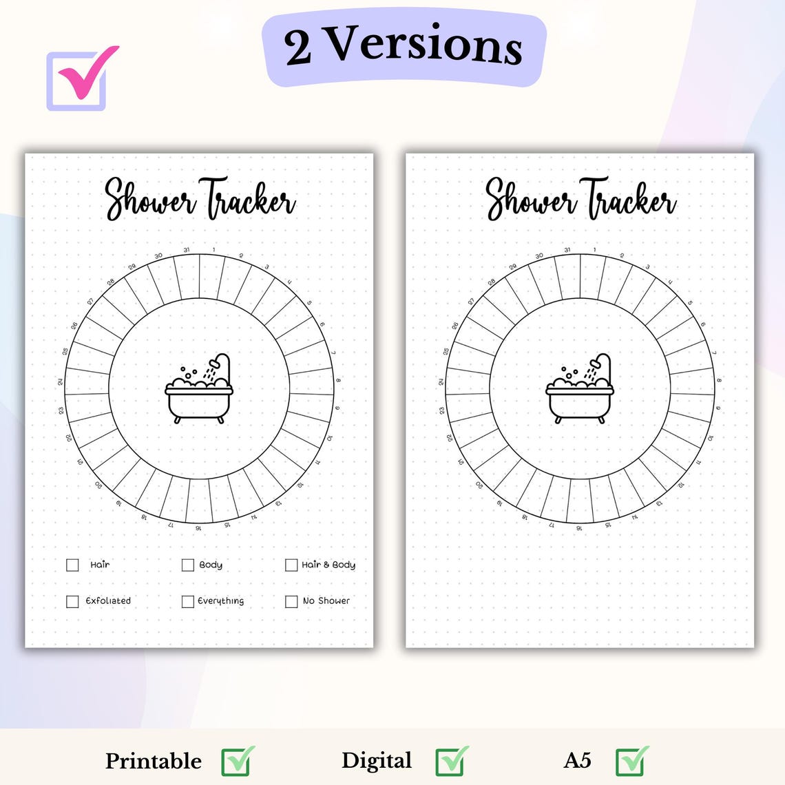 Shower Tracker Habit Wheel A5 Bullet Journal Page Digital Monthly ...