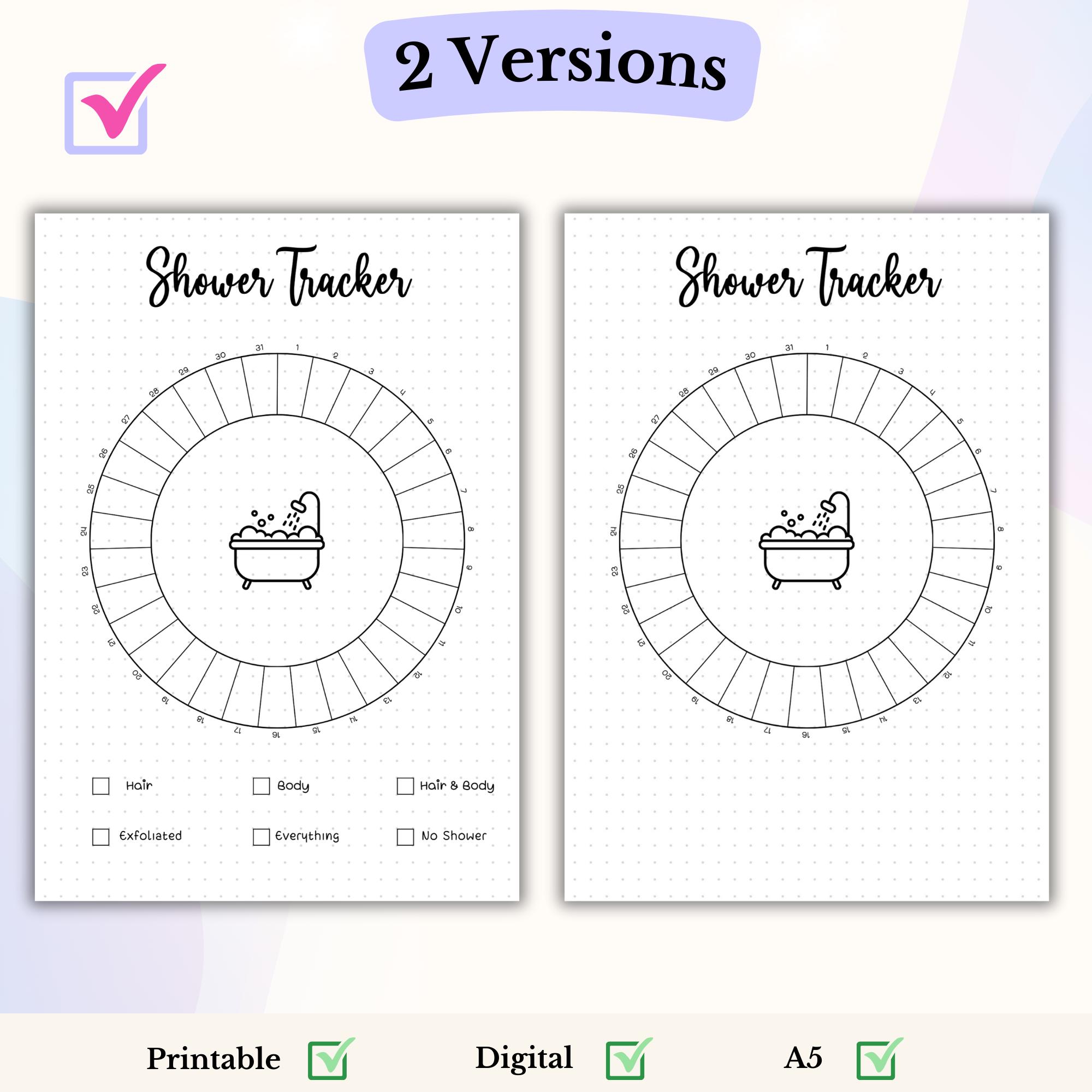 Shower Tracker Habit Wheel A5 Bullet Journal Page Digital Monthly ...