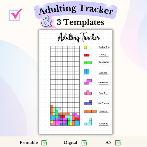 Adulting Tracker Bullet Journal Page A5 Habit Tracker Printable Tracker ...