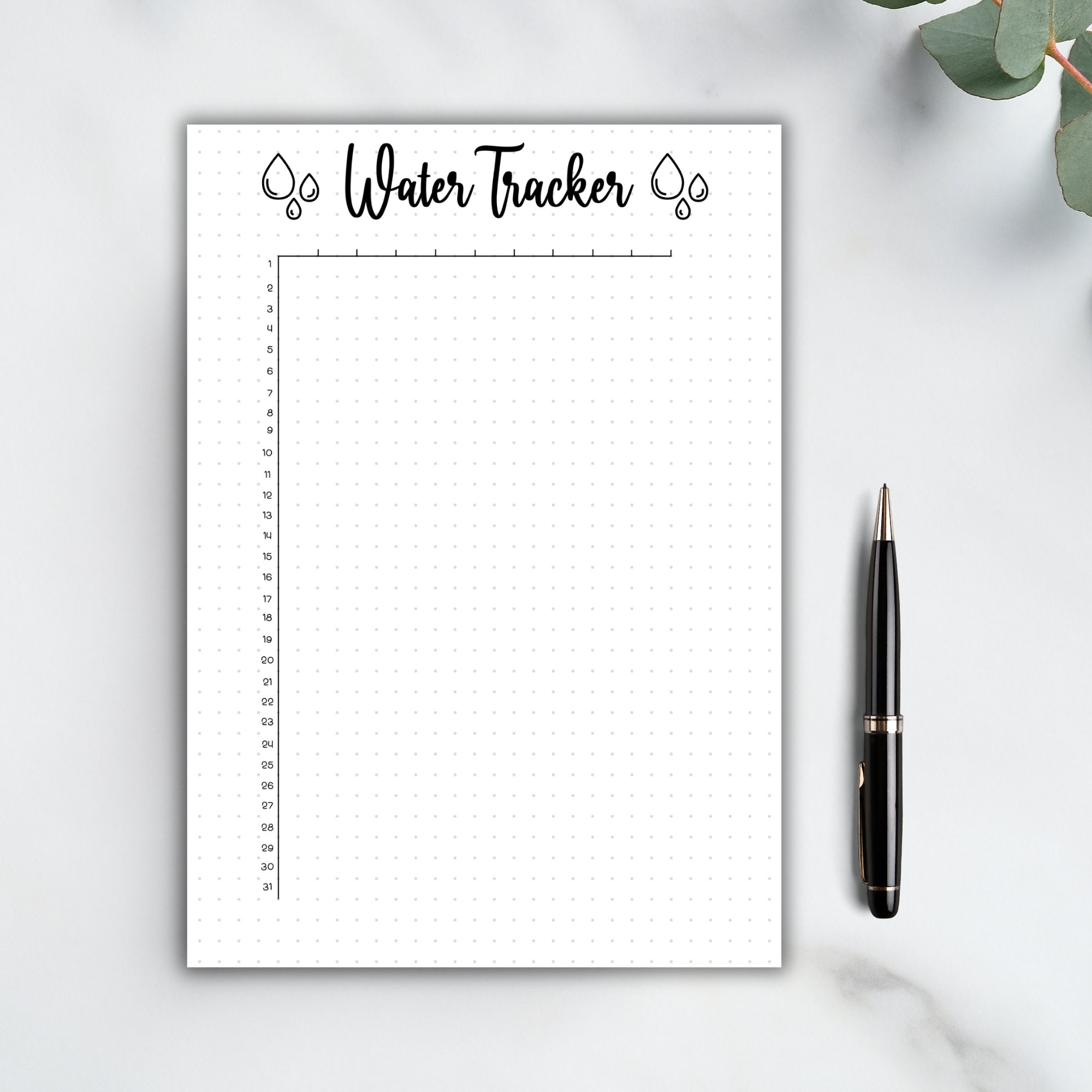 Water Tracker Bullet Journal A5 Printable Page Monthly Water Log Daily ...