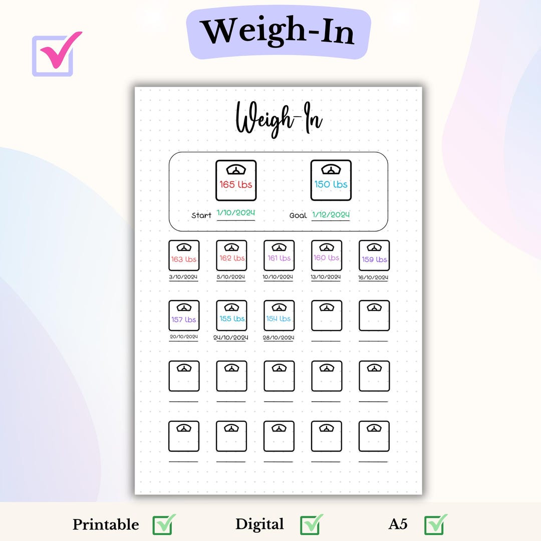 Weigh-in Tracker Bullet Journal Weight Tracker Fitness Tracker Workout ...