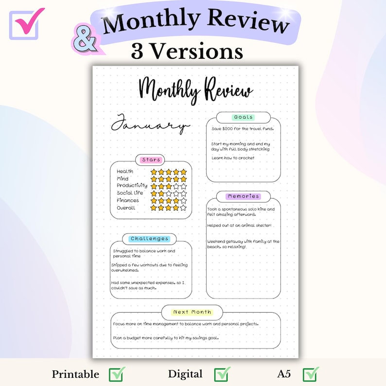 Monthly Review Bullet Journal Page Monthly Planner Journal Printable ...