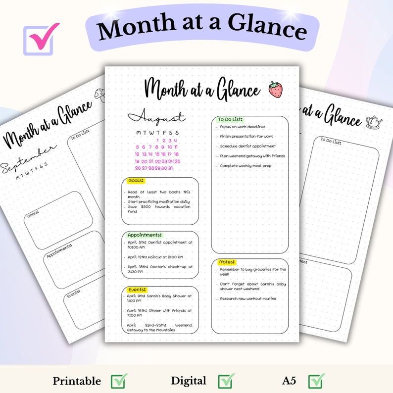12 Month at a Glance Bullet Journal Pages Monthly Planner Journal ...