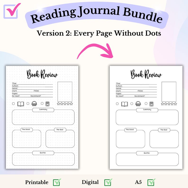 Reading Bullet Journal Bundle Book Tracker Bundle Printable Book Bujo ...