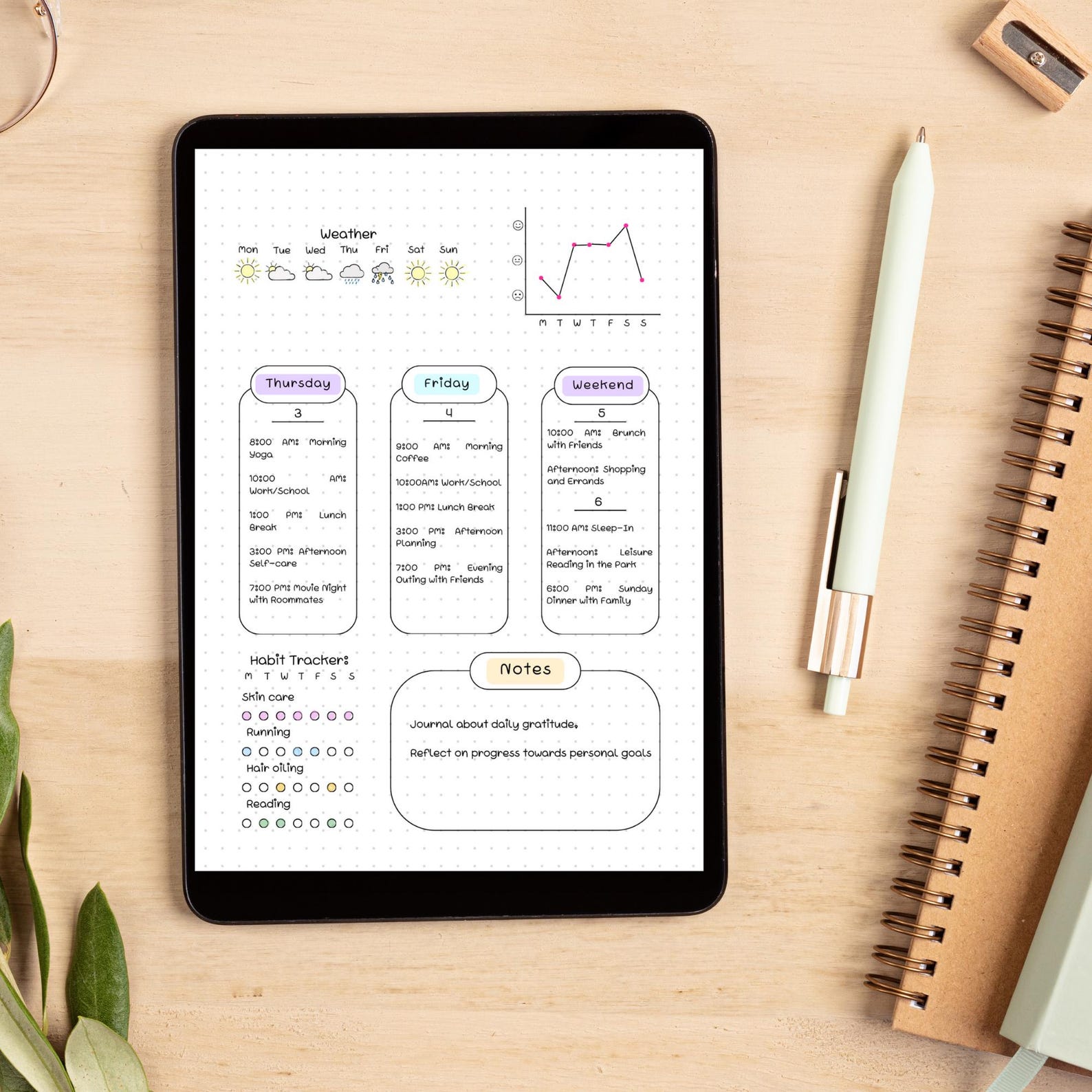 Weekly Spread Bullet Journal Page A5 Printable Digital Planner Undated ...