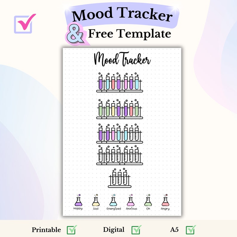 Mood Tracker Bullet Journal Science Test Tubes Printable Monthly Mood ...
