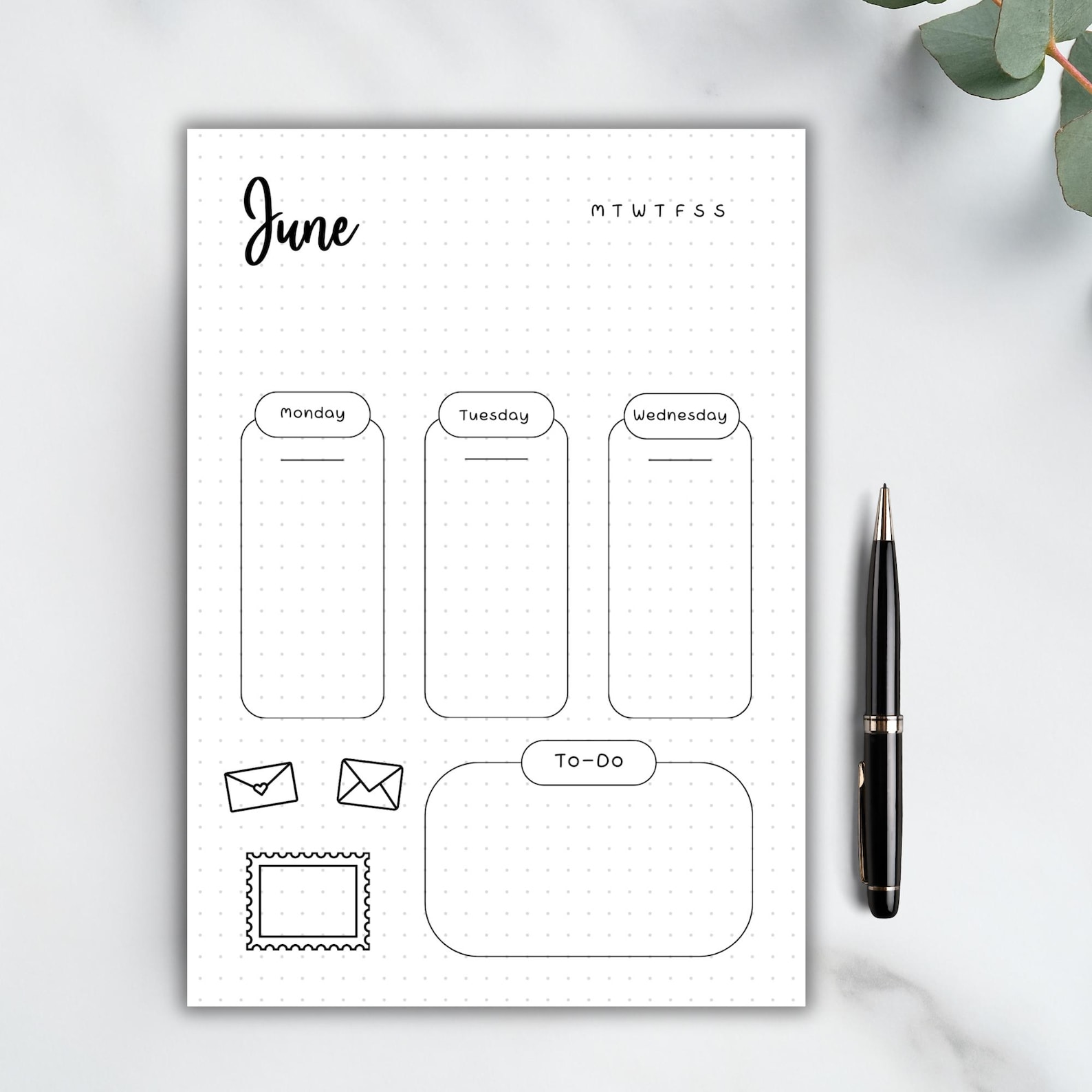 Weekly Spread Bullet Journal Page A5 Printable Digital Planner Undated ...