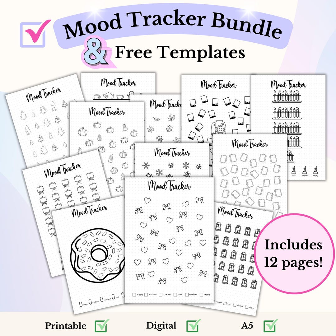 Mood Tracker Bullet Journal Bundle Value Pack Mood Tracker Emotion ...