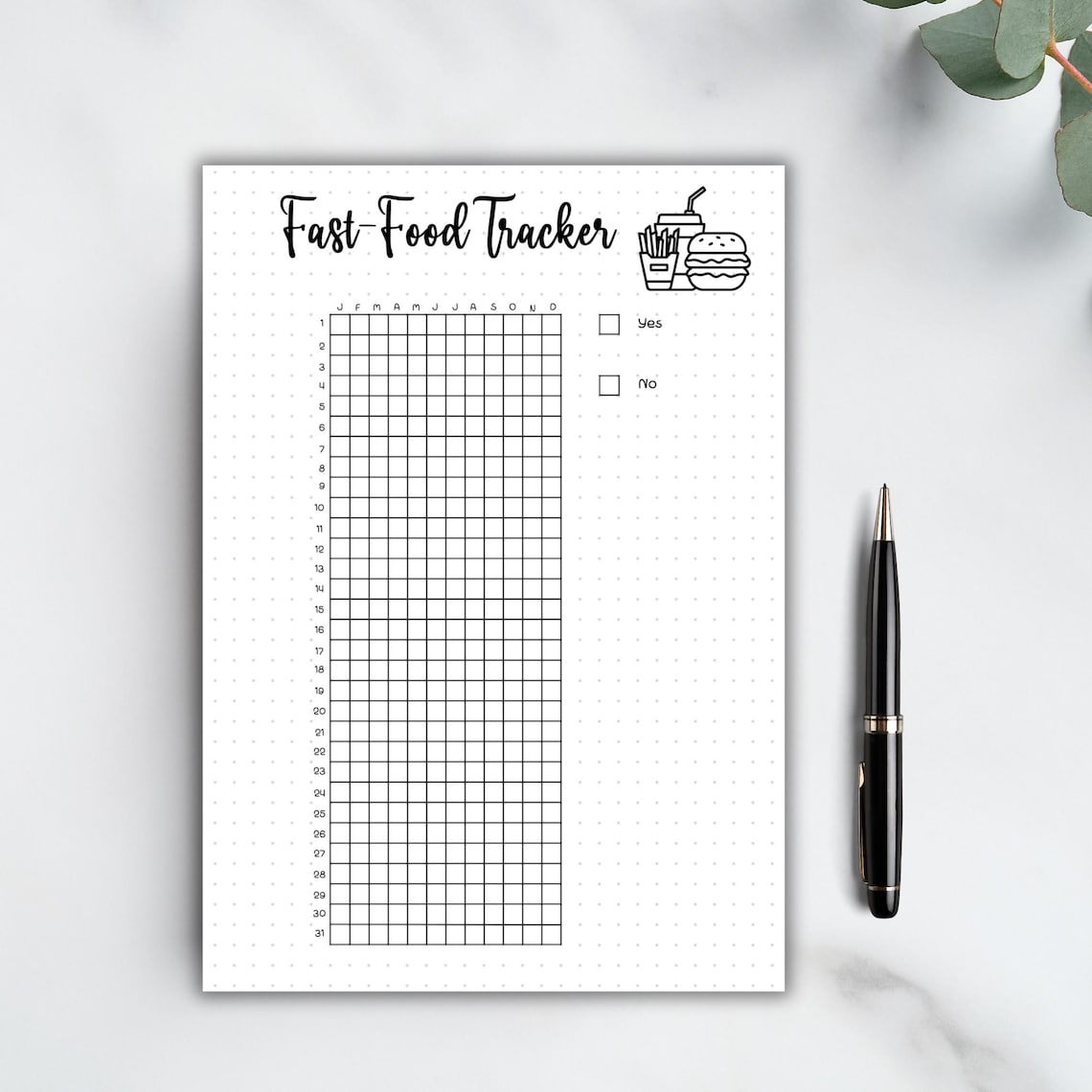 Fast Food Tracker Bullet Journal Printable Fast Food Log Health Tracker ...