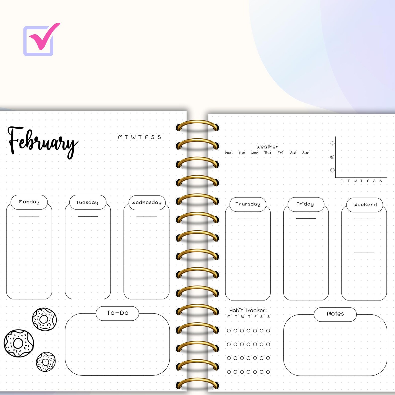 Weekly Spread Bullet Journal Page A5 Printable Digital Planner Undated ...