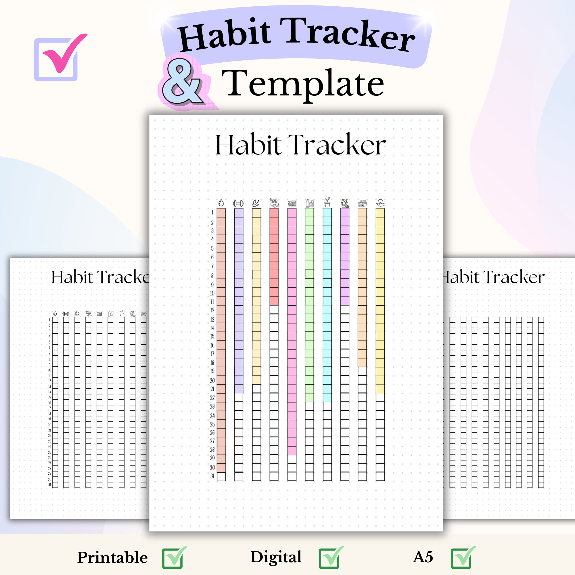 Habit Tracker Printable A5 Digital Journal, Tracker Template, Monthly ...
